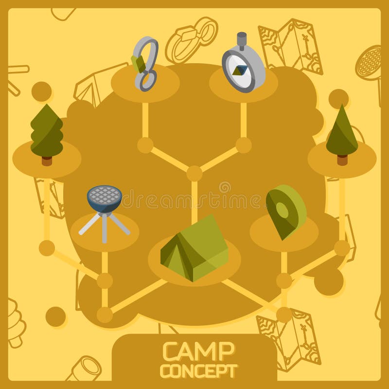 Camp Color Concept Isometric Icons Stock Vector Illustration Of