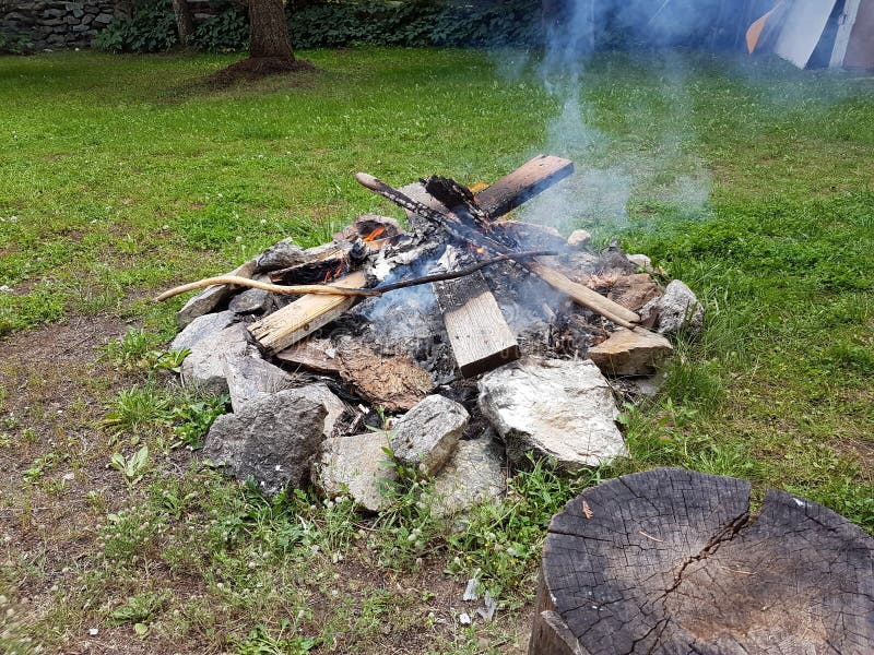 Camp Fire in Back Yard stock photo. Image of yard, fire - 152780324