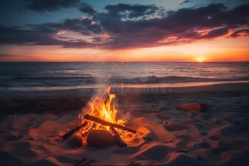 Camp Fire on Beach Created by Generative AI Generative AI Stock ...