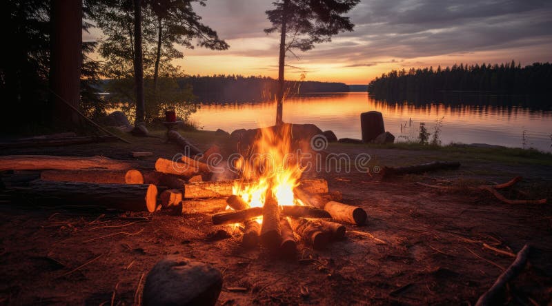 Camp Fire with Beautiful Canadian Nature Landscape. Generative AI Stock ...