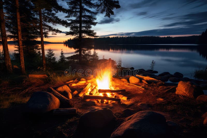 Camp Fire with Beautiful Canadian Nature Landscape. Generative AI Stock ...