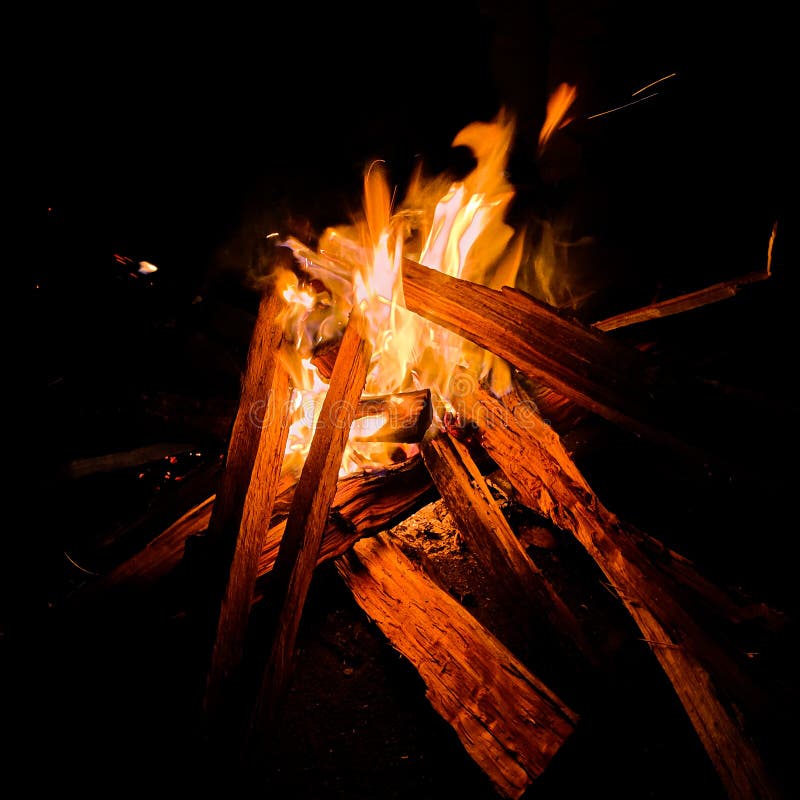 Camp Fire Burning in the Middle of Night Stock Image - Image of ...
