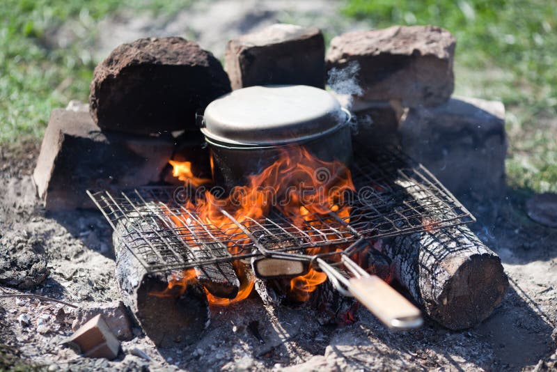 Campfire and Coffee stock image. Image of forest, morning - 54702947