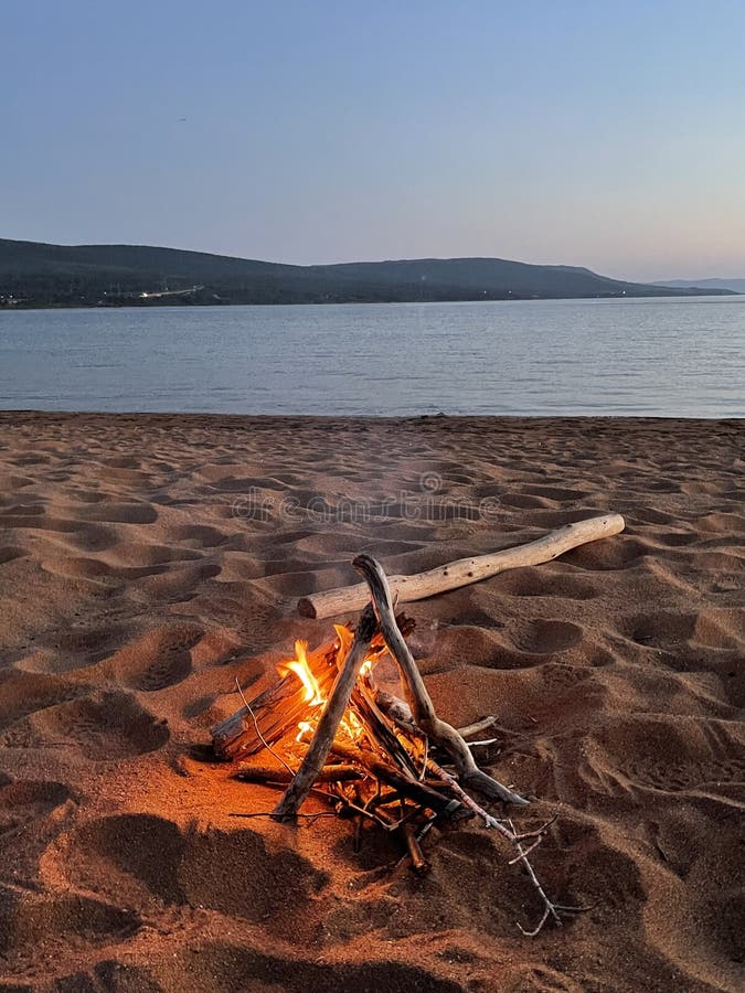 Camp fire at Deer Lake stock photo. Image of fire, sand - 334402484