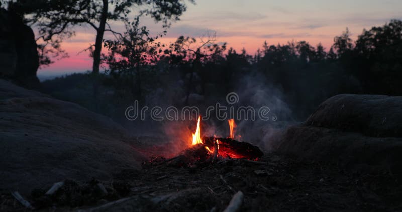 Camp Fire Flames, Twilight Sky Stock Video - Video of midsummer ...