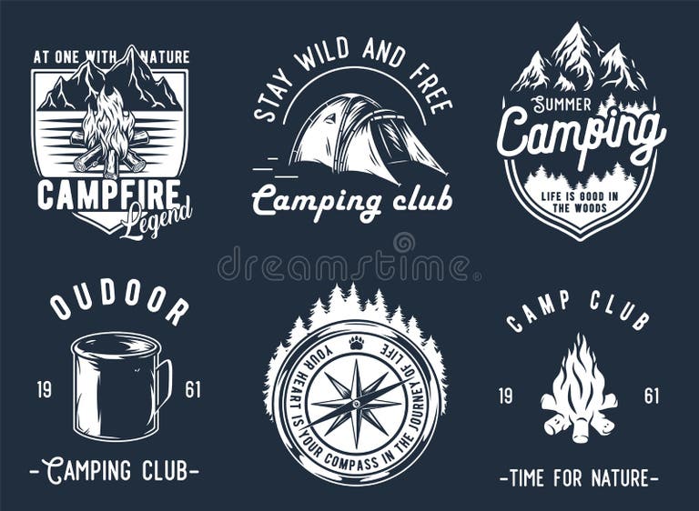 Camp Fire, Forest Camping and Explore Wild Nature Stock Vector ...