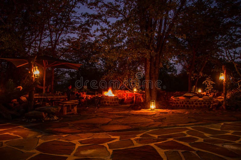 Camp Fire with Lanterns at Night Stock Photo - Image of reflection ...