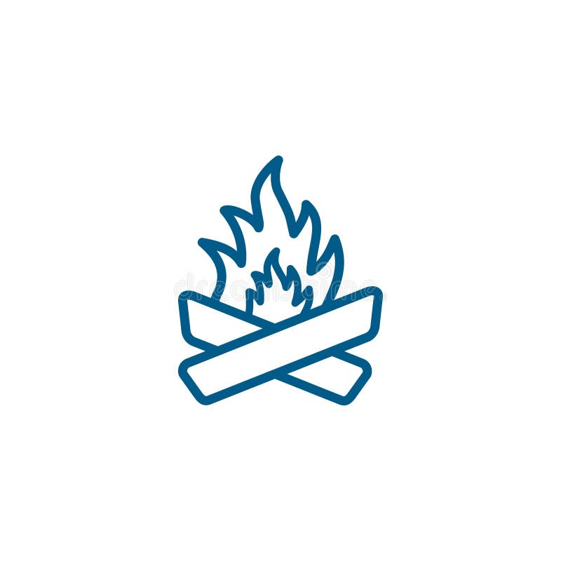 Camp Fire Line Blue Icon on White Background. Blue Flat Style Vector ...