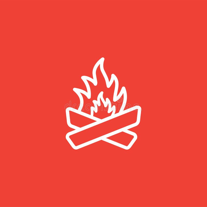 Camp Fire Line Red Icon on White Background. Red Flat Style Vector ...
