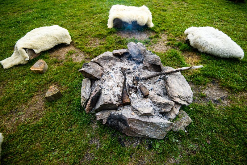 Camp Fire Made of Stone Ring, Traditional, Authentic, Laid Out in a ...