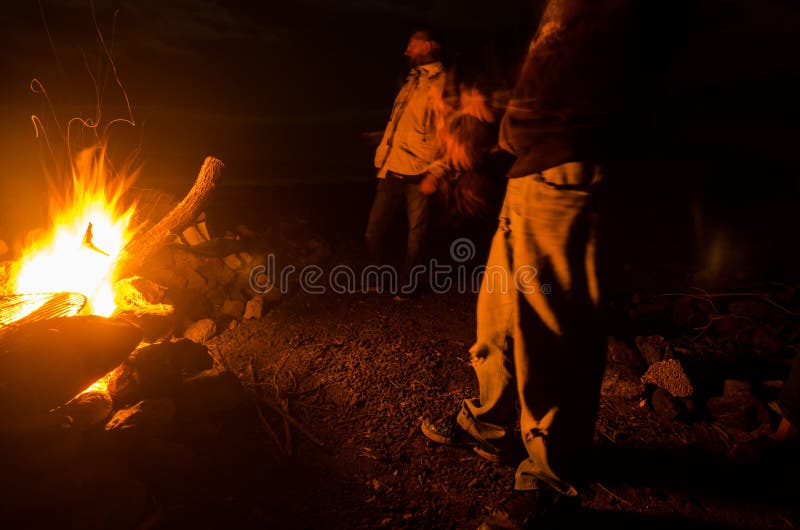 Camp fire in the night stock photo. Image of tent, fire - 117558190