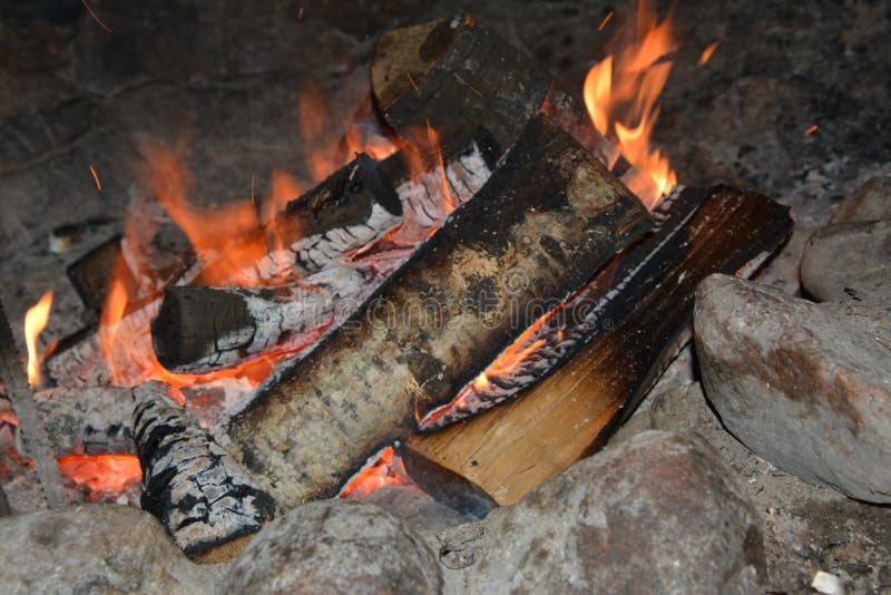 Camp Fire Outside in a Cold Canadian Winter Night Stock Photo - Image ...