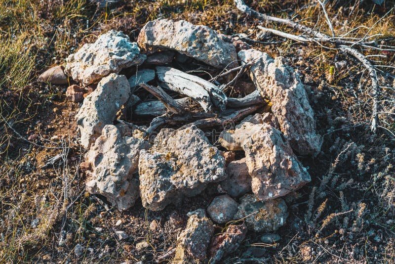 Camp Fire Rock Circle in the Mountains Stock Photo - Image of park ...