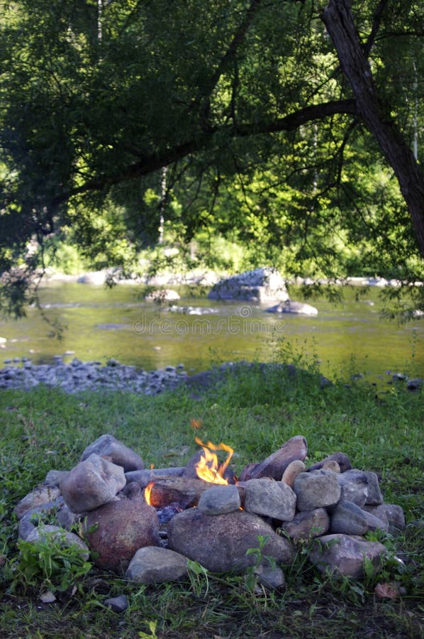Camp fire stock image. Image of rocks, river, peaceful - 81708193