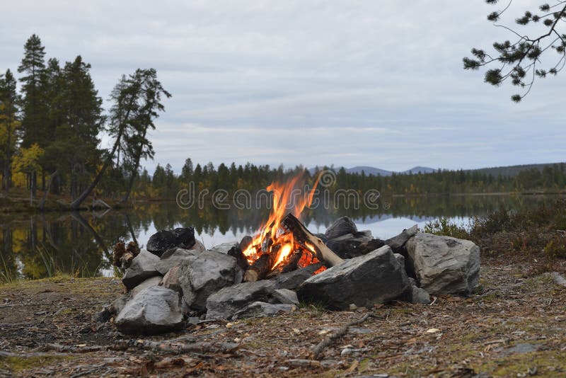 Camp Fire in Sweden on a Lake Stock Photo - Image of nature, camp ...