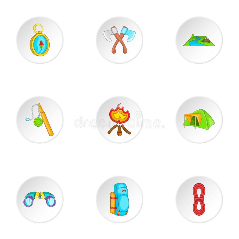 Camp Icons Set, Cartoon Style Stock Vector - Illustration of club ...
