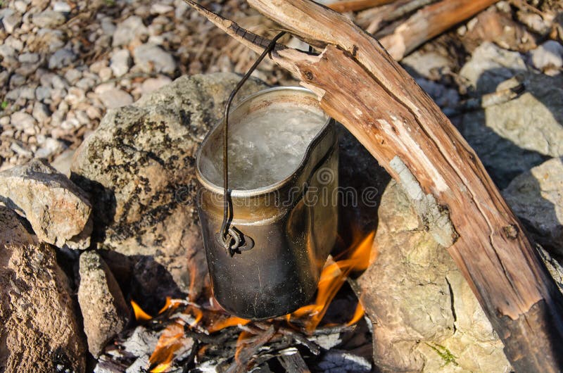 Camp kettle stock image. Image of flame, camp, smoke - 88314813