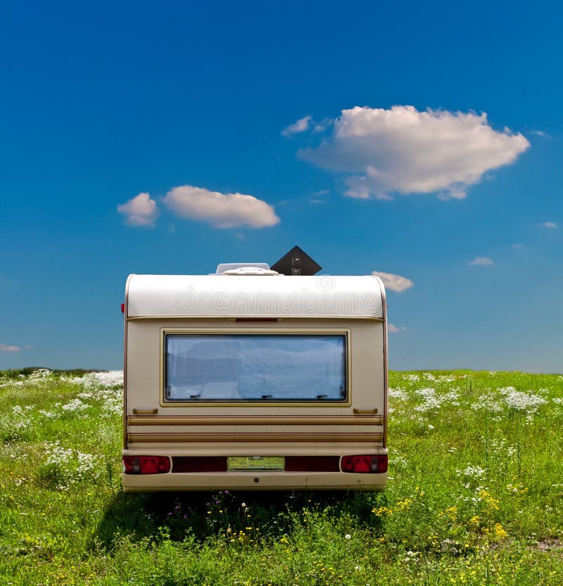 Camp mobile on a meadow stock image. Image of cloud, relax - 20630437