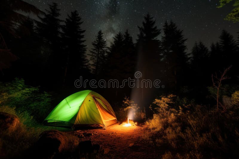 Camp Tent with Fire stock illustration. Illustration of tent - 273077527