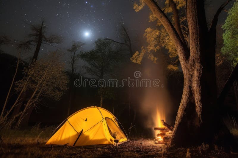 Camp Tent with Fire stock illustration. Illustration of light - 273077530