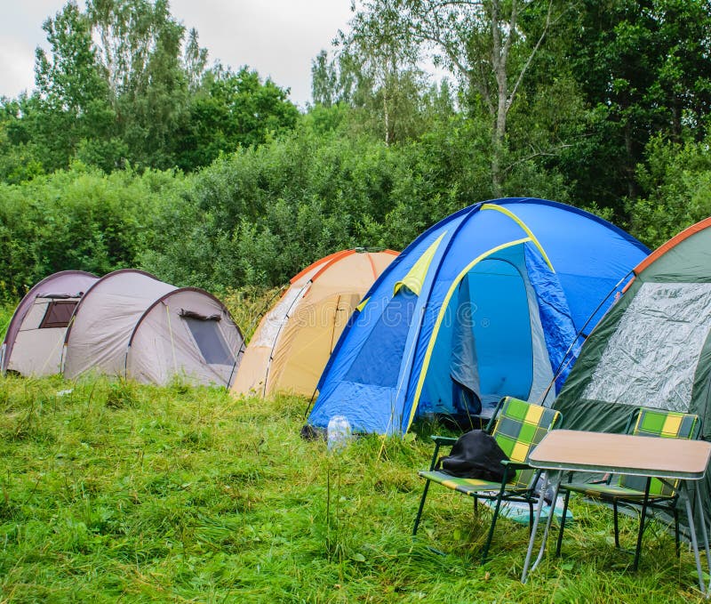 A Camp of Tourists in the Forest Stock Image - Image of rest, nature ...