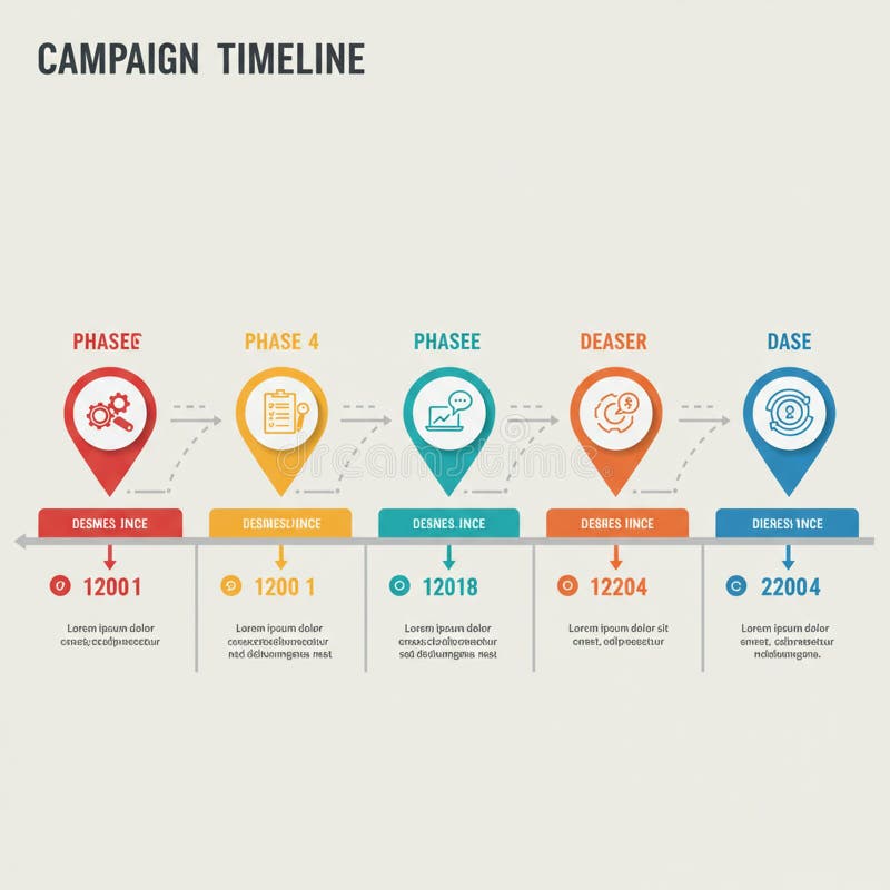 Campaign Timeline Infographic with Five Phases, Each Represented by a ...