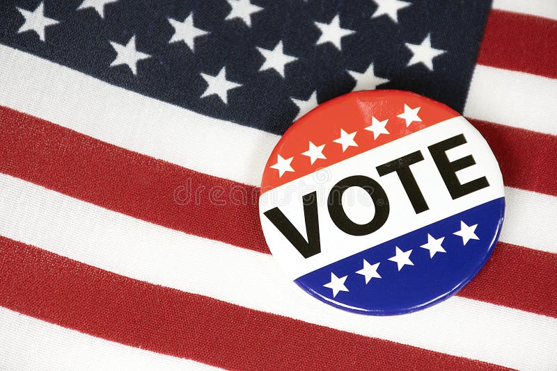 Campaign Vote Pin on American Flag Stock Photo - Image of patriotism ...