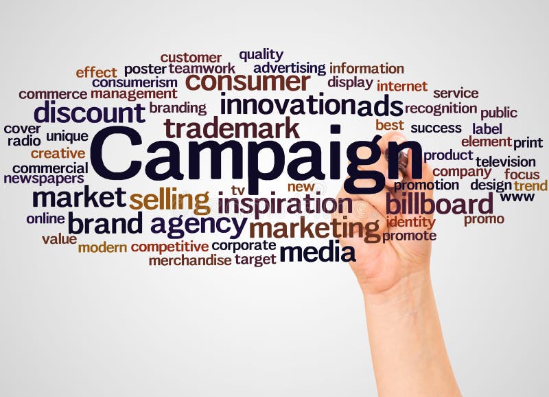 Campaign Word Cloud and Hand with Marker Concept Stock Illustration ...