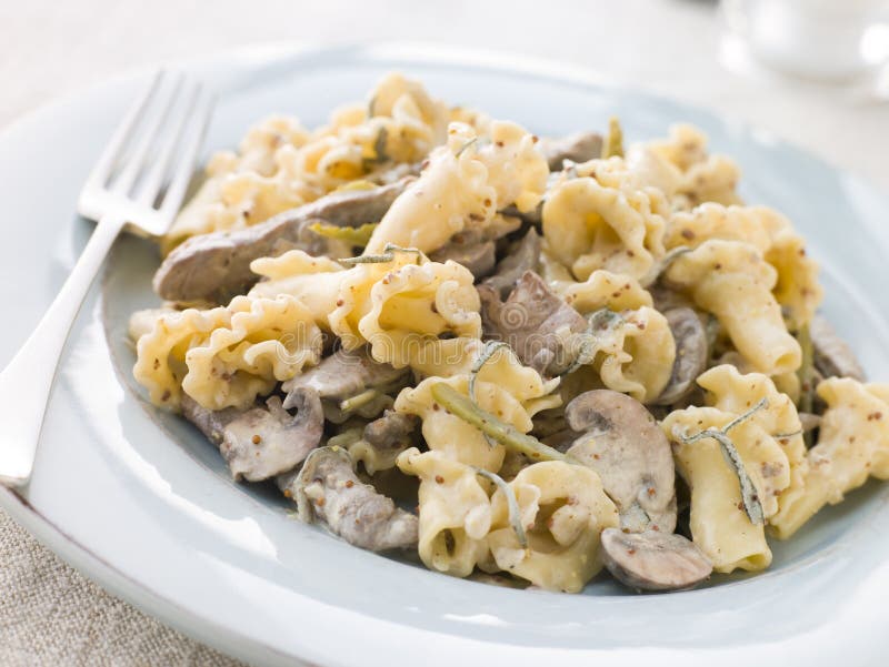 Campanelle Pasta with Beef Fillet Strips Stock Photo - Image of ...