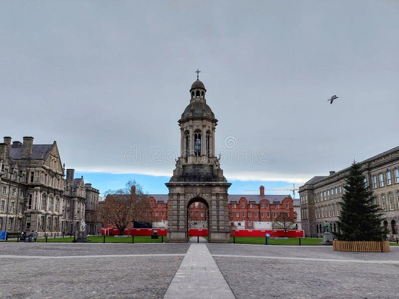 Campanile Bell Tower of Trinity College Dublin Against the Dark Gloomy ...