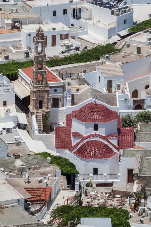 Campanile Lindos Rhodes Greece Della Chiesa Fotografia Stock - Immagine ...