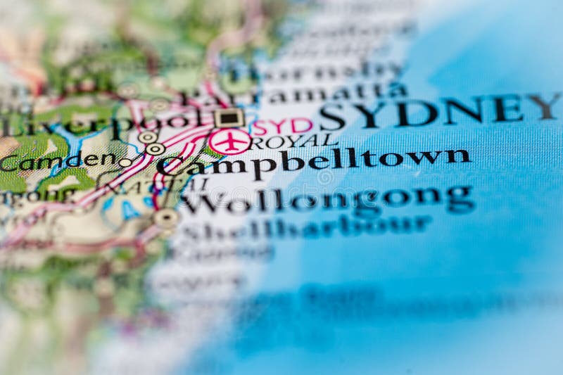 Campbelltown, Australia Highlighted on a World Map Stock Image - Image ...