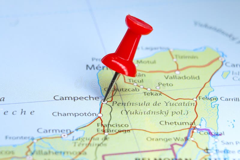 Campeche, Mexico Pin on Map Editorial Photography - Image of state ...