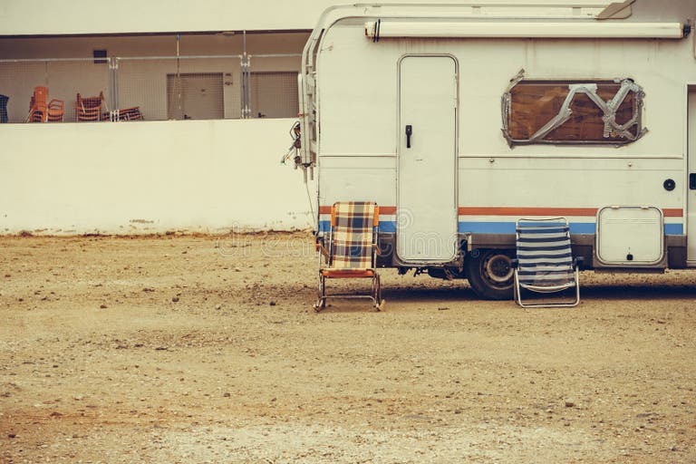 Camper with broken windows stock image. Image of break - 363597759