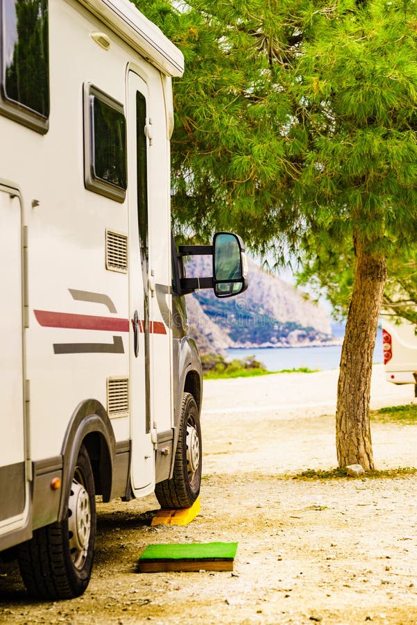 Camper Leveling Block in Use Stock Photo - Image of block, stabilizer ...