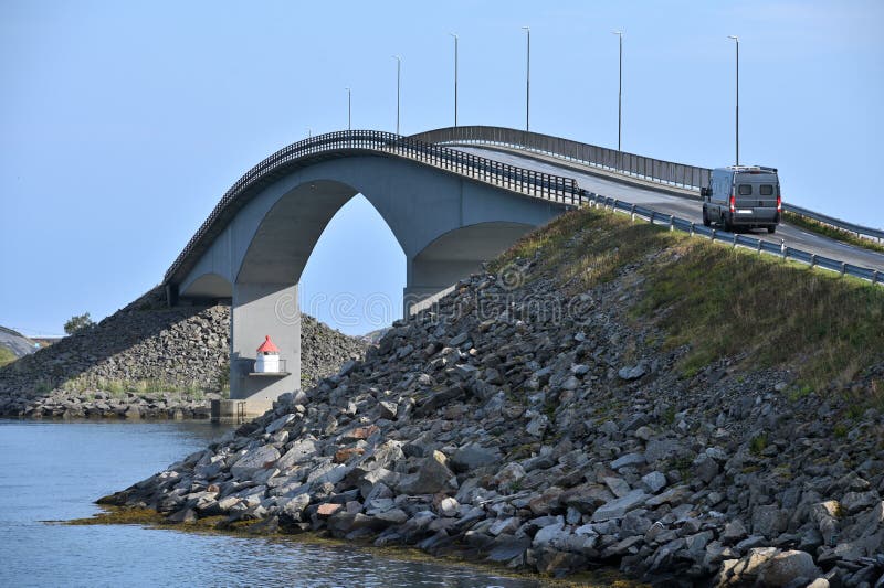 Camper Car is Driving on the Curved Bridge Stock Photo - Image of ...