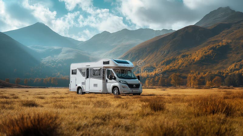 Camper Caravan Camping on Nature. Traveling in Motor Home. Stock Image ...