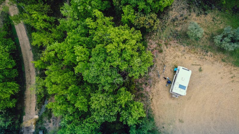 Camper in Nature Aerial View Stock Photo - Image of view, nature: 207992370