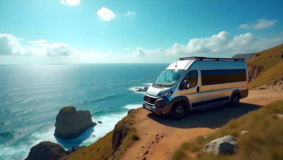 A Camper Parked at the Edge of a Cliff with a Breathtaking Ocean View ...