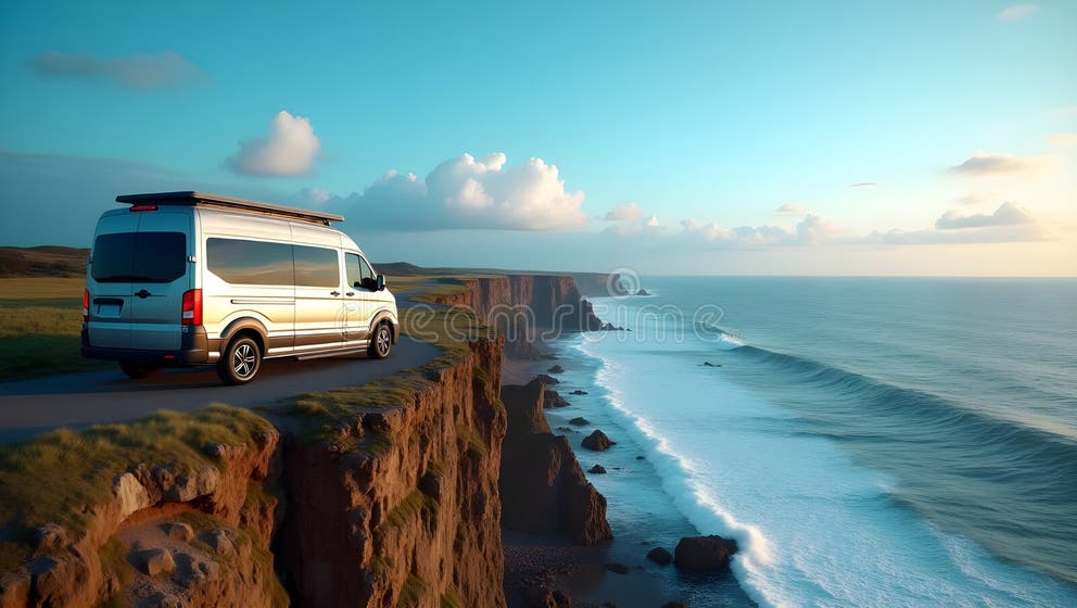 A Camper Parked at the Edge of a Cliff with a Breathtaking Ocean View ...