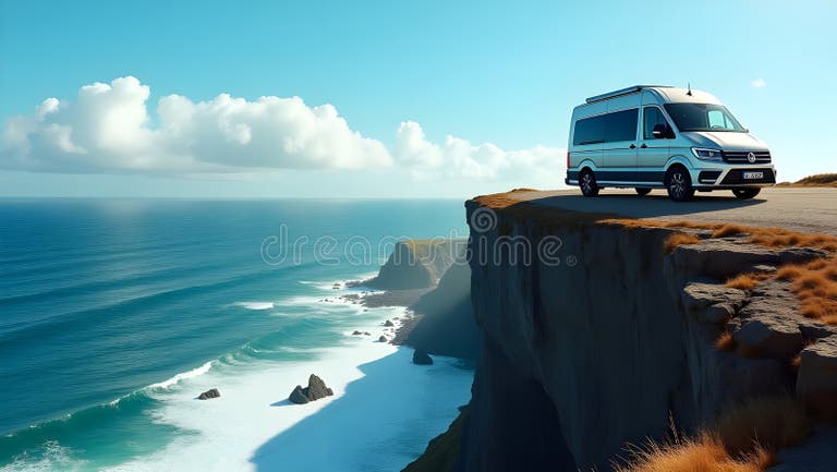 A Camper Parked at the Edge of a Cliff with a Breathtaking Ocean View ...