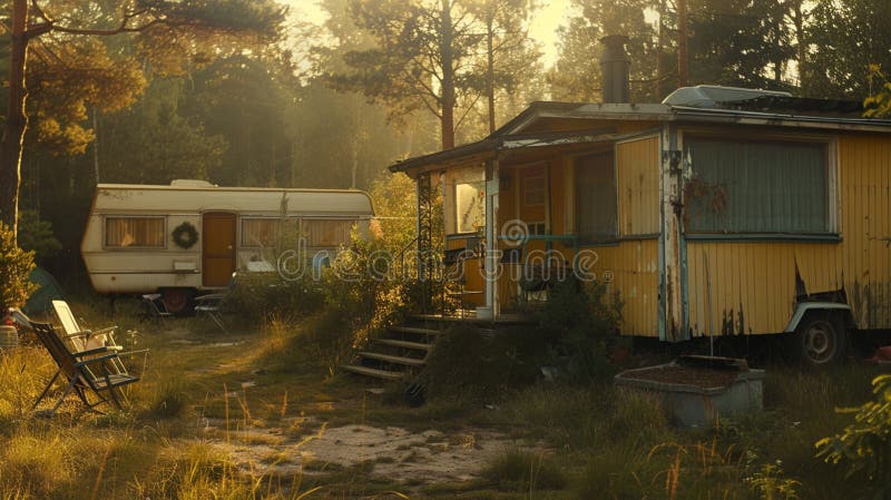 Rv Camper in the Woods. Camping Van. Vintage Camp Poster, Flyer Design ...