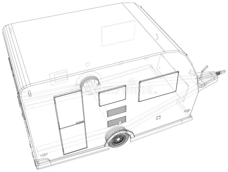Camper Trailer. Van Caravan Vector Illustration. Wire-frame Line ...