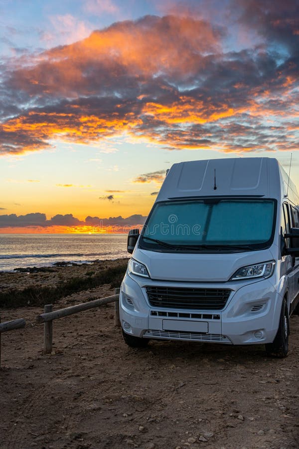 Camper Van on the Beach Amazing Sun Stock Photo - Image of truck ...
