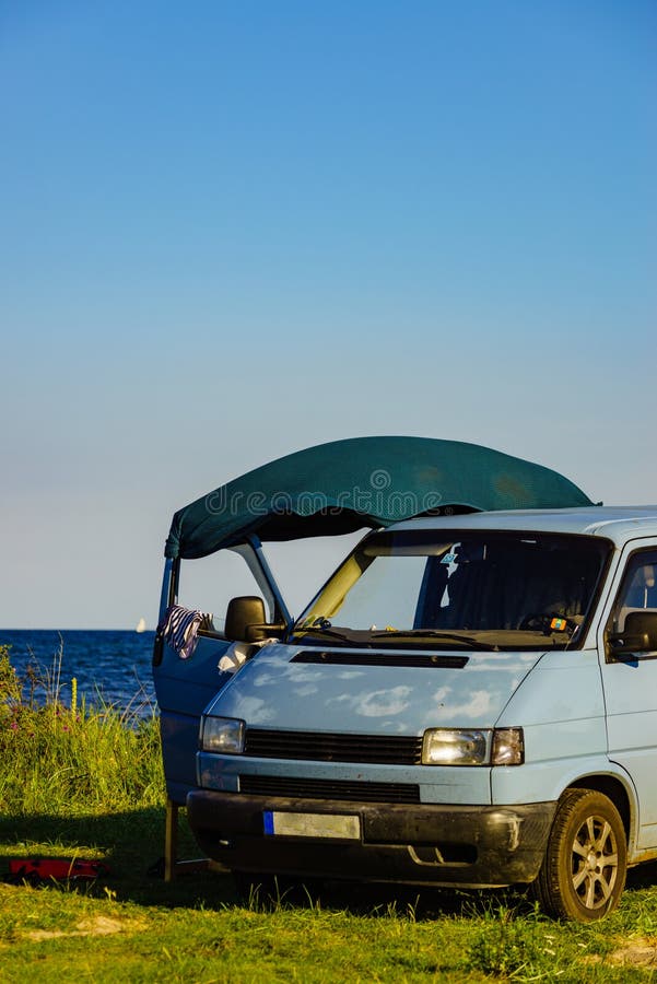 Camper Van Camping on Sea Shore Stock Image - Image of holiday, camper ...