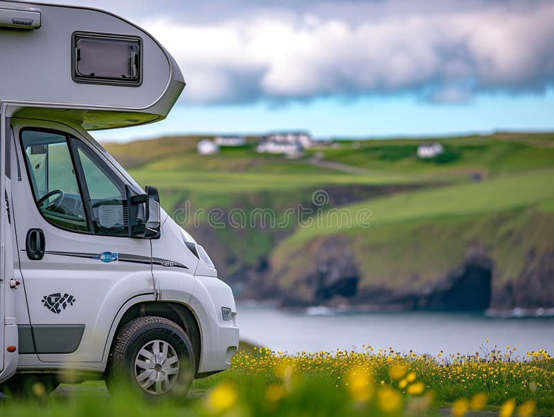 Camper Van on the Countryside Stock Illustration - Illustration of ...