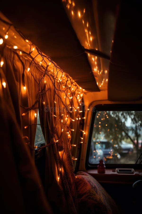 Camper Van Decorated with Strings of Fairy Lights, Created Using ...