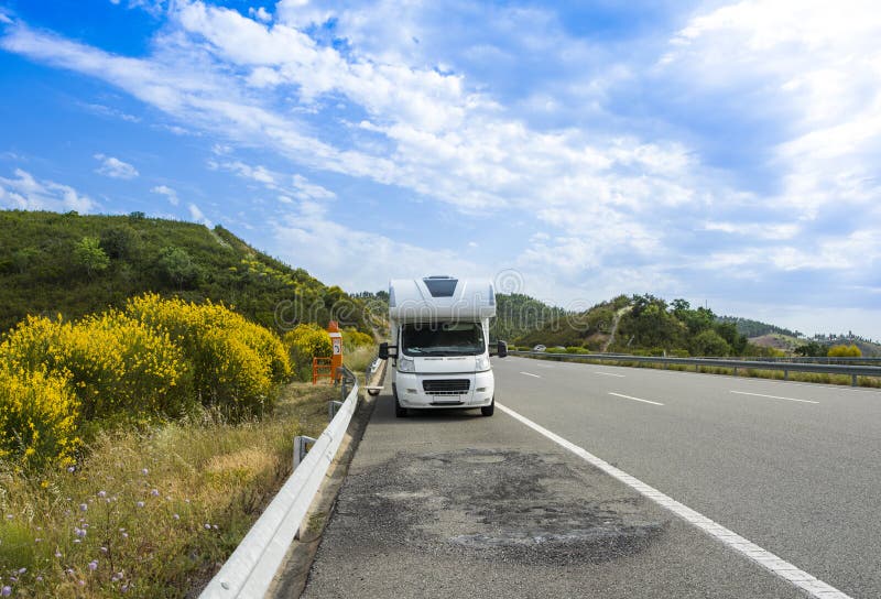 Camper van on the highway stock image. Image of hills - 41538121