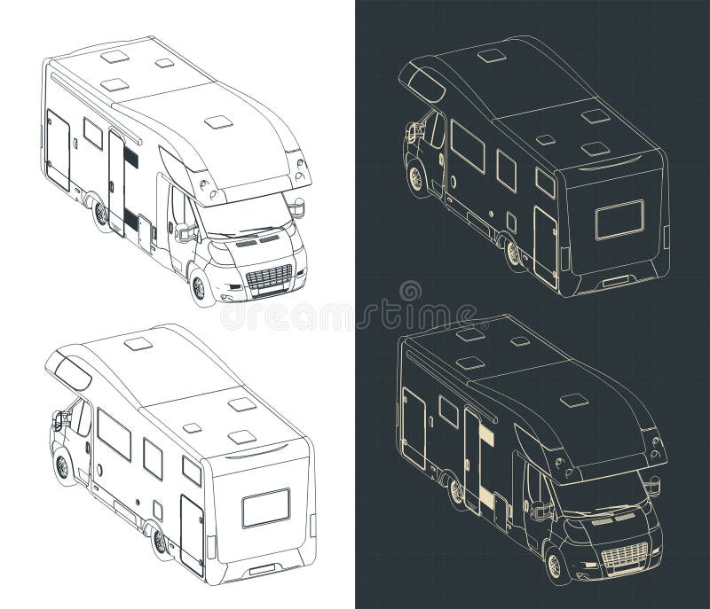 Camper Van Isometric Technical Drawings Stock Vector - Illustration of ...