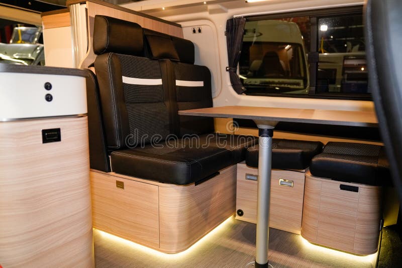 Camper Van Open Door Show Interior Motor Home Stock Photo - Image of ...